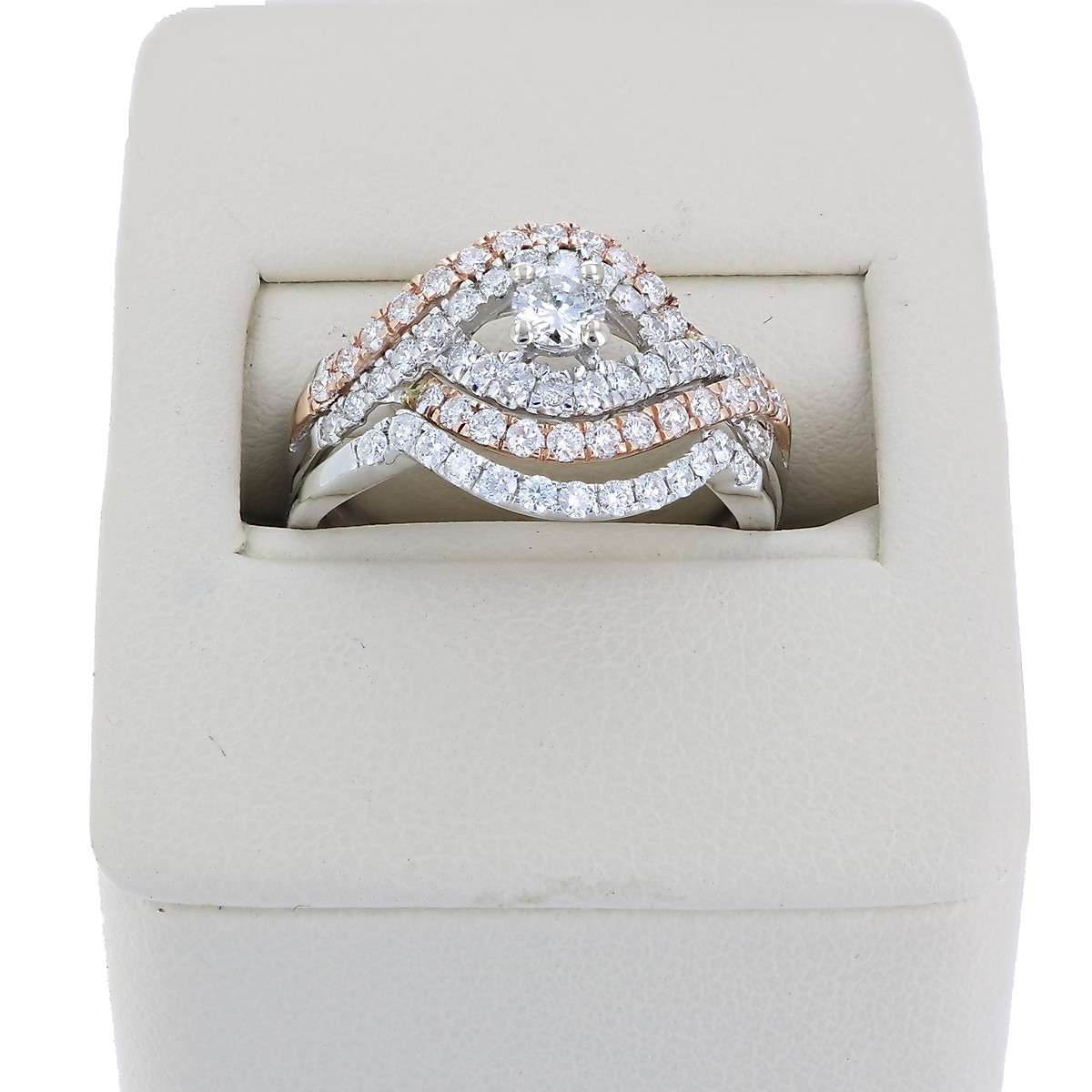 VIR JEWELS 1 cttw Diamond Wedding Engagement Ring Set 14K Pink Gold Curve Bridal Size 7