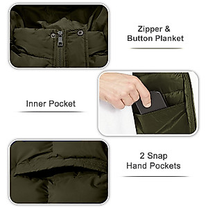 FARVALUE Mens Winter Coats Warm Puffer Jacket Thicken Winter Parka Padded Outwear with Hood Army Green Medium