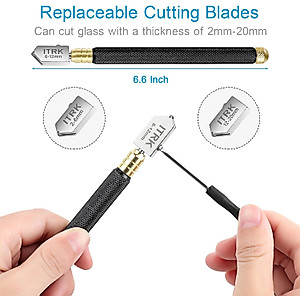 Glass Cutter 2mm-20mm & Glass Cutting Oil, Upgrade Glass Cutting Tool with Aotomatic Oil Feed, Pencil Style Oil Feed Carbide Tip Glass Cutter for Mirror/Tiles/Mosaic