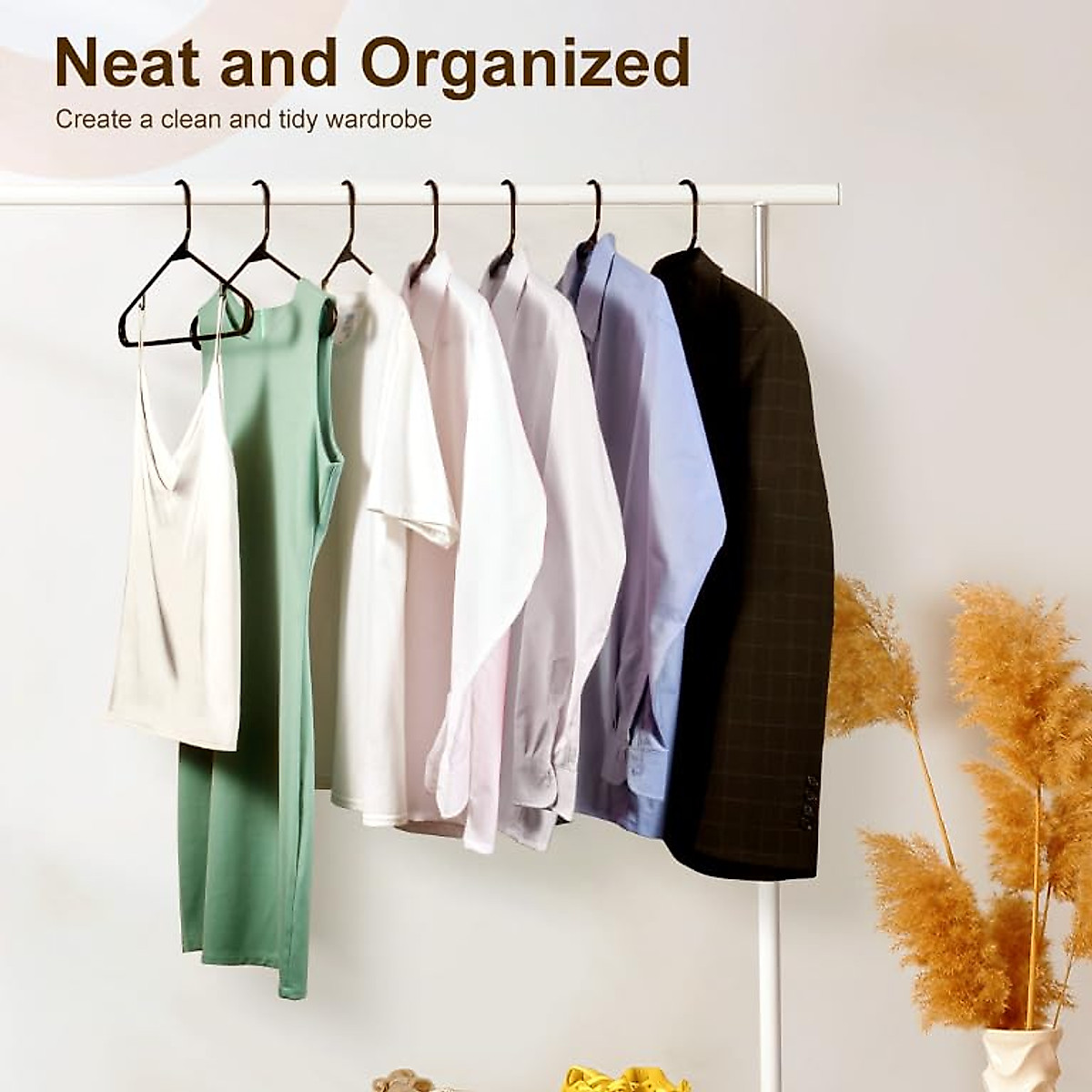 HOUSE DAY Black Plastic Hangers 60 Pack, Durable Clothes Hanger with Hooks, Space Saving Hangers are Perfect for Use in Any Closet, Light-Weight Clothes Hangers Plastic for Everyday Use