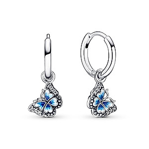 PANDORA Blue Butterfly Hoop Earrings - Unique Earrings for Women - Great Gift for Her - Made with Sterling Silver, Cubic Zirconia & Enamel