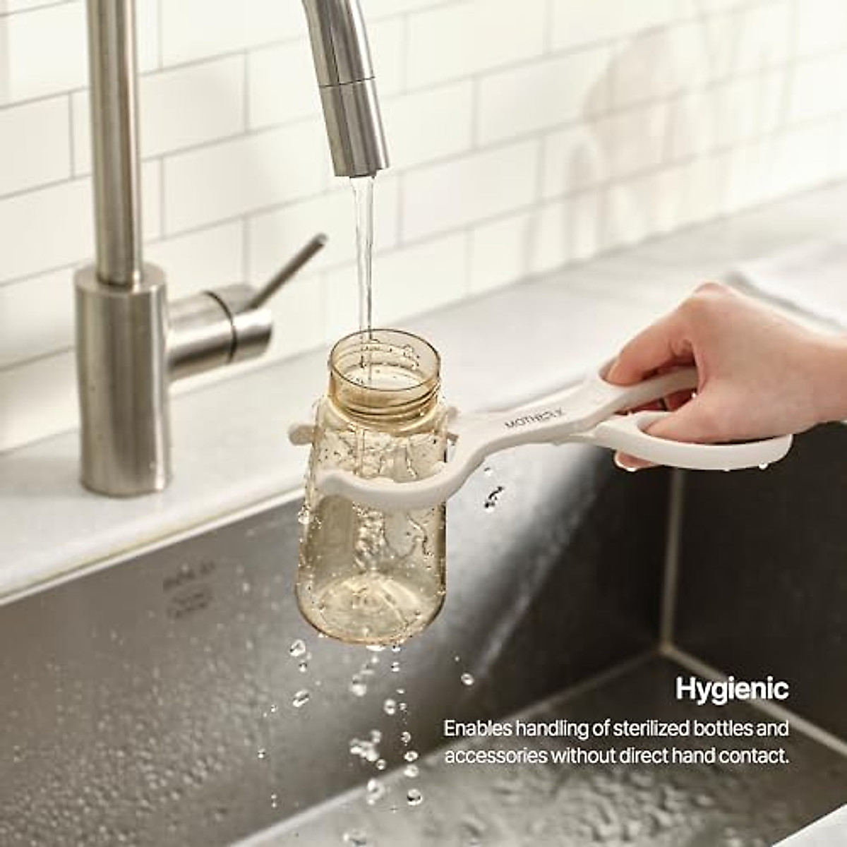 MOTHER-K Baby Bottle Tongs, Scissor Design, Multi-Functional, Anti-Slip & High-Temperature Resistant Pacifier Tongs (Brown)