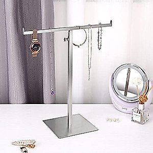 JUXYES Stainless Steel Towel Rack T-Shape Hand Towel Holder Stand, Height Adjustable Hand Towel Holder Rack for Bathroom Vanity Countertop, Brushed Finish