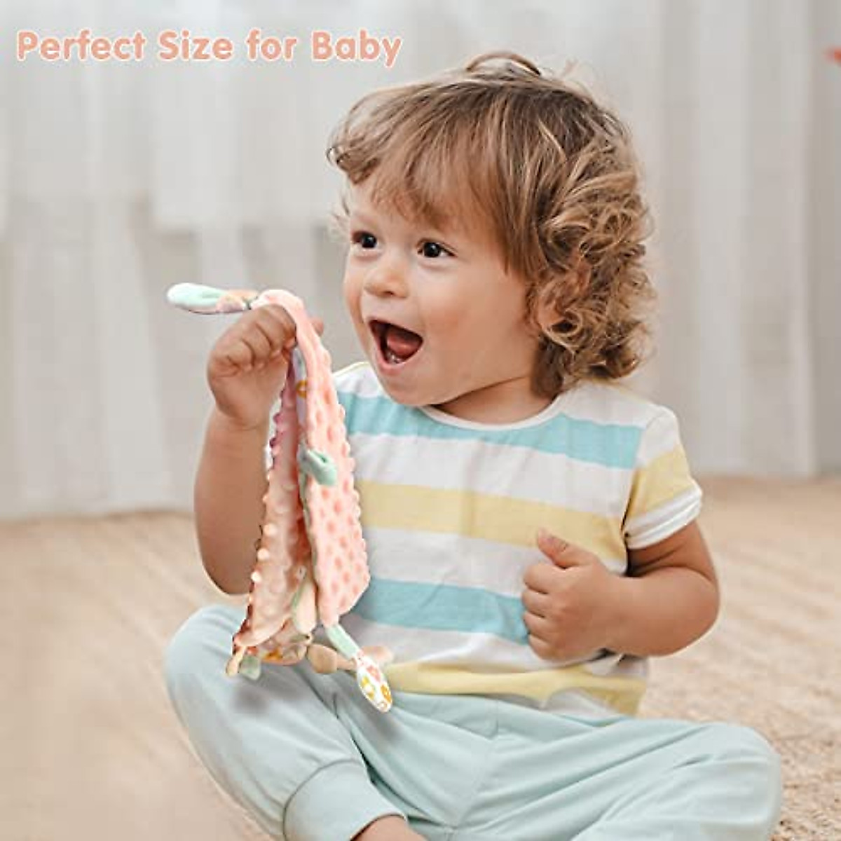 Dr.Rapeti Tag Security Blanket for Baby Infant Toddler Kid 10x10inches Washable Sensory Toy Lovey Appease Blanket (Flower)