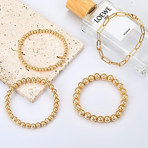 GLIJWELE Gold Beaded Bracelets for Women, 14K Gold Plated Bead Bracelet for Women Stackable Gold Bead Bracelets for Women Layered Gold Bracelets for Women Gold Jewelry for Women