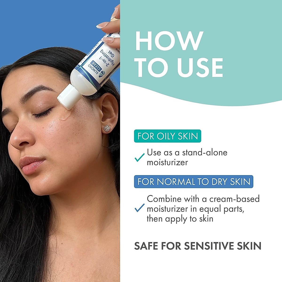 Almond Clear 2-in-1 Hydrating Gel | Lightweight Mandelic Acid Moisturizer for Oily, Blemish-Prone Skin | Aloe Vera, Squalane, Hyaluronic Acid, Mandelic Acid, Bakuchiol | 4 oz