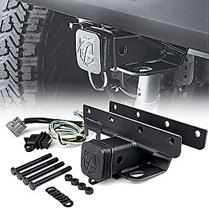 Xprite 2 Inch Rear Bumper Trailer Hitch Receiver Kit Compatible with 2007-2018 Jeep Wrangler JK JKU 2 Door & 4 Door Unlimited, Tow Trailer Hitch Receiver w/ Hitch Wiring Harness