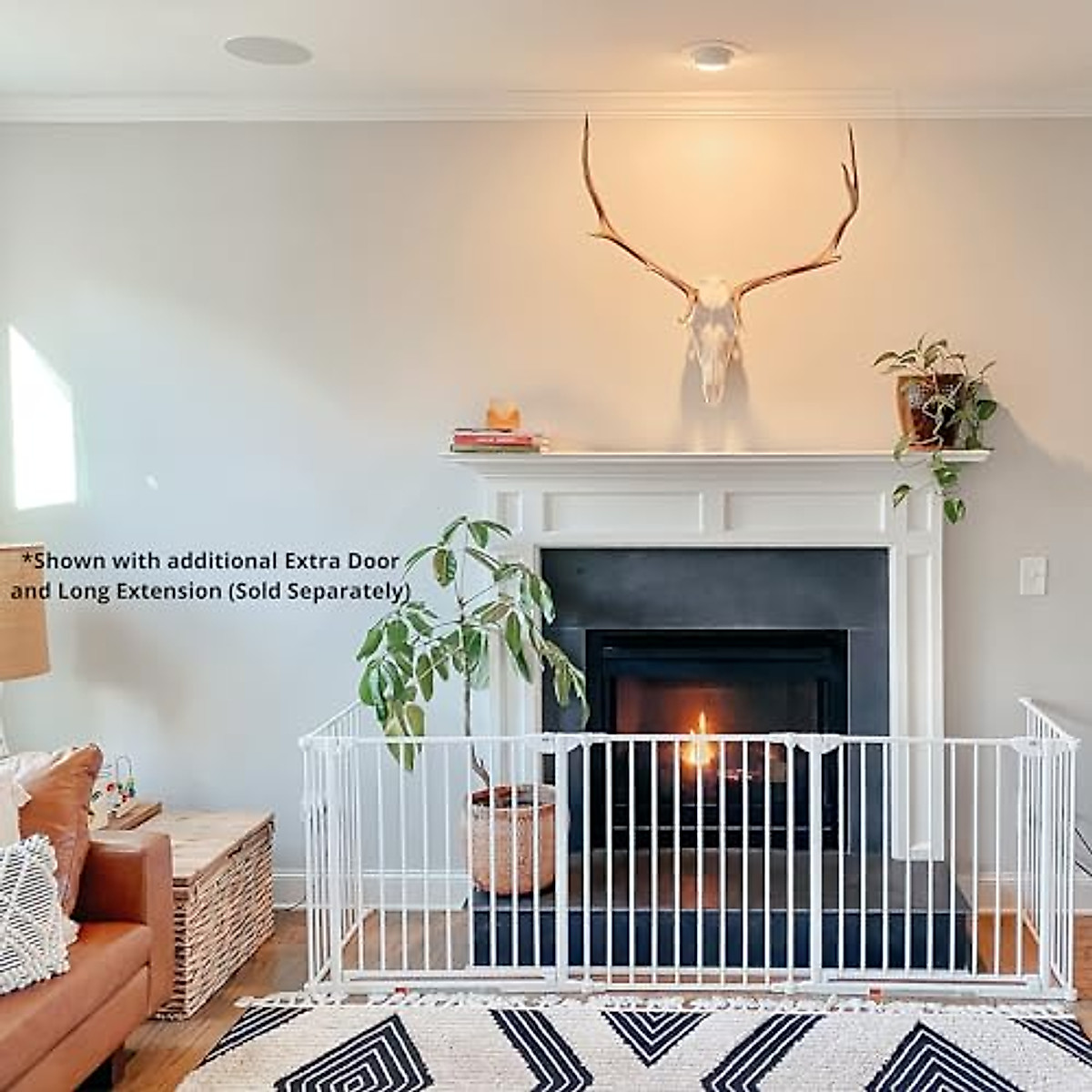 Qdos Safety Construct-A-SafeGate Customizable Extra Wide Walk-Through Baby Gate Fits 35.4”-82.7” with Included 2 Sections & Door | for Fireplaces, Large Openings or Unique Stairways | White