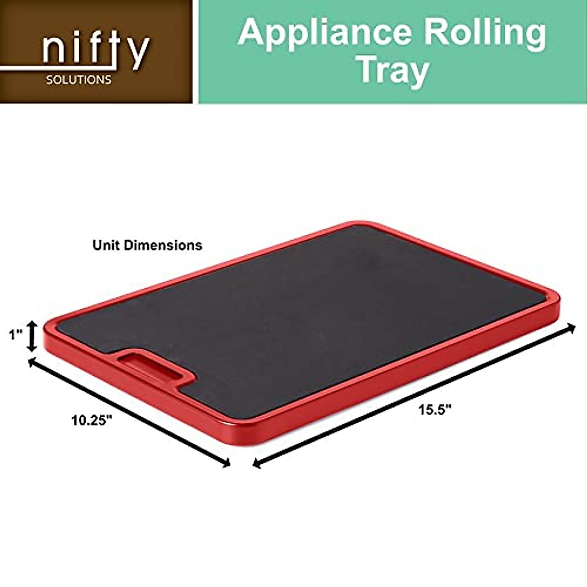 Nifty Small & Medium Appliance Rolling Tray - Red, Home Kitchen Counter Organizer, Integrated Rolling System, Non-Slip Pad Top for Coffee Maker, Stand Mixer, Blender, Toaster