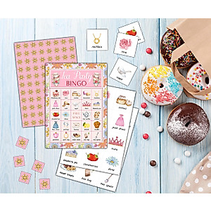 entdate Tea Party Bingo Game, Garden Tea Themed Bridal Shower Bingo Card for 24 Players, Tea Party Ideas, Family Friends Activities Supplies & Bridal Shower Decorations (001)