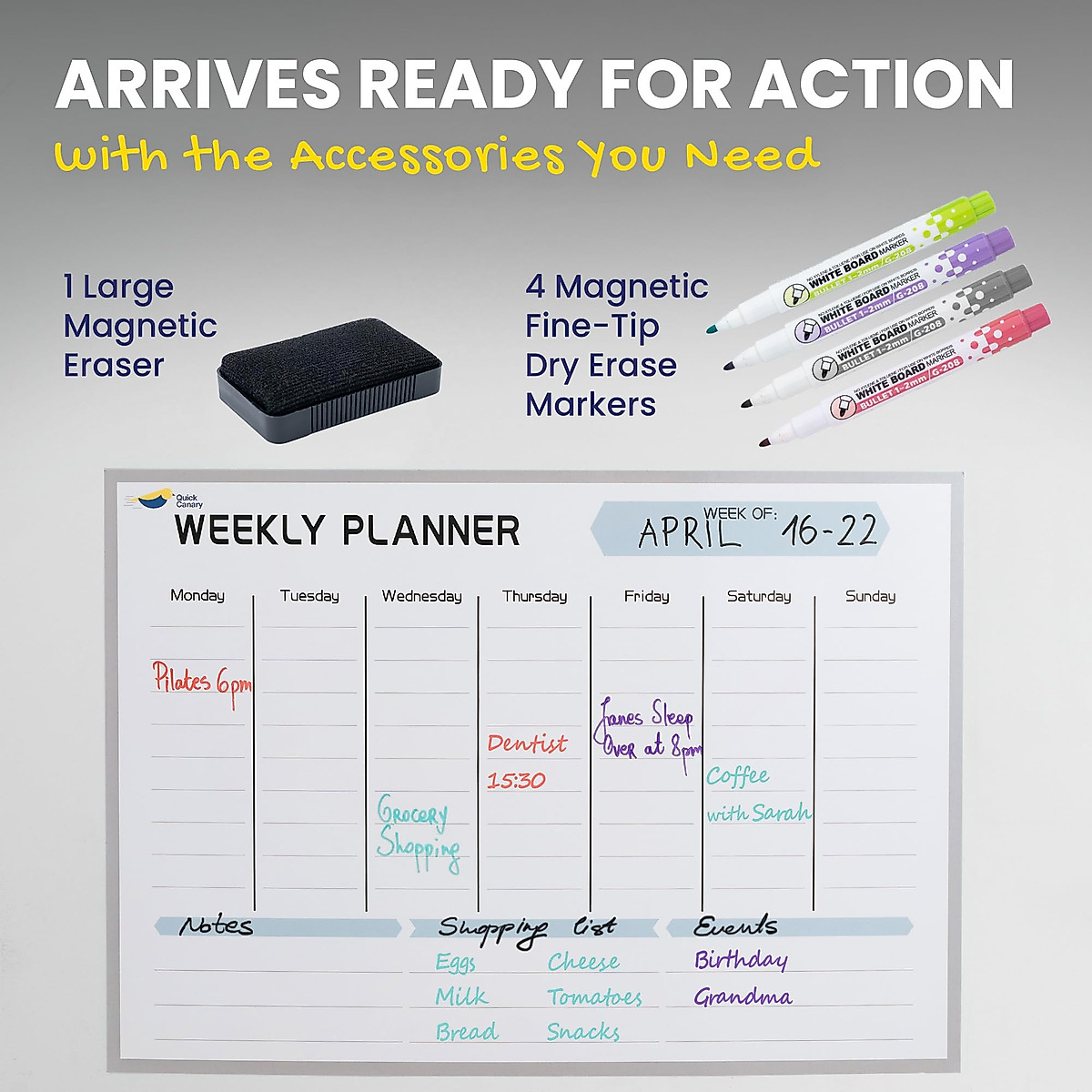 Magnetic Weekly Dry Erase Board Calendar Whiteboard- Latest Premium Nano Technology Stops Stains- 17x12” Whiteboard Calendar for Fridge- 4 Fine Tip Markers and Large Eraser- Weekly Planner White Board