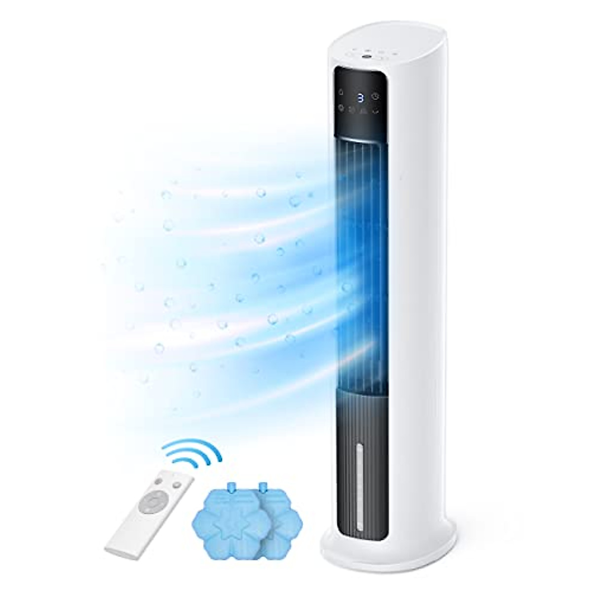 3-1 Evaporative Air Cooler, 43''Bladeless Tower Fan with Cooling & Humidifying Function, 1.8 Gal Removable Water Tank 60°Oscillating Swamp Fan 3 Speeds 10H Timer, Remote Control for Home Office