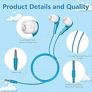 Bulk Earbuds Headphones 10 Pack Earphones with Comfortable Silicone Ear-Bud for School Classroom Students Kids and Adult Individually Bagged (10Pack,Mix 8 Colors)