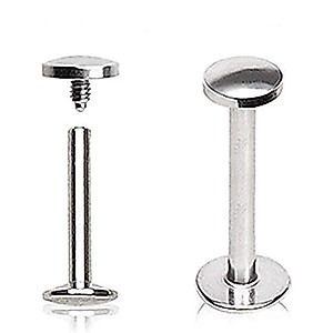 Covet Jewelry 316L Internally Threaded Labret with Round Flat Disc (14GA, Length: 3/8", Ball Size: 4mm)