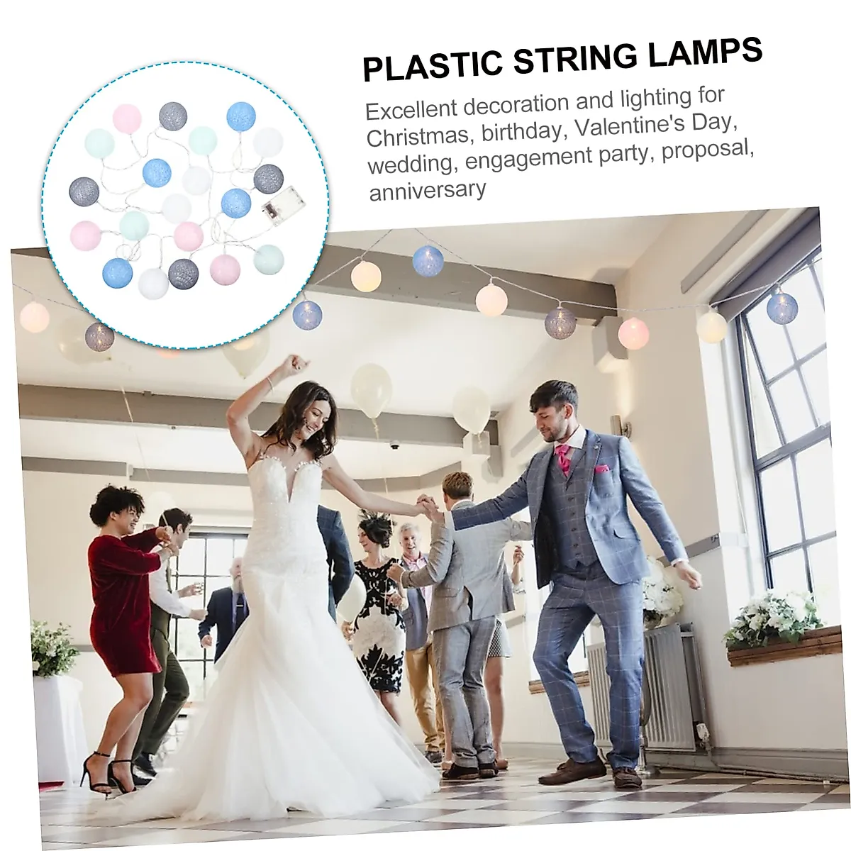 Abaodam 1 Set 20 Cotton Ball Light String Window Curtain Light Holiday Light Decor Decorative Hanging Lights Fairy Curtain Lights Wedding Decoration Astetic Room Decor Led Indoor Plastic