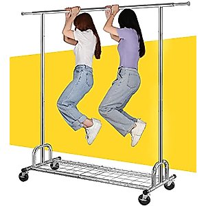 Raybee Clothes Rack, Heavy Duty Clothing Rack Load 460LBS, Commercial Grament Rack Heavy Duty Rolling Clothes Racks for Hanging Clothes Rack, Collapsible ＆ Portable Clothes Rack with Wheels