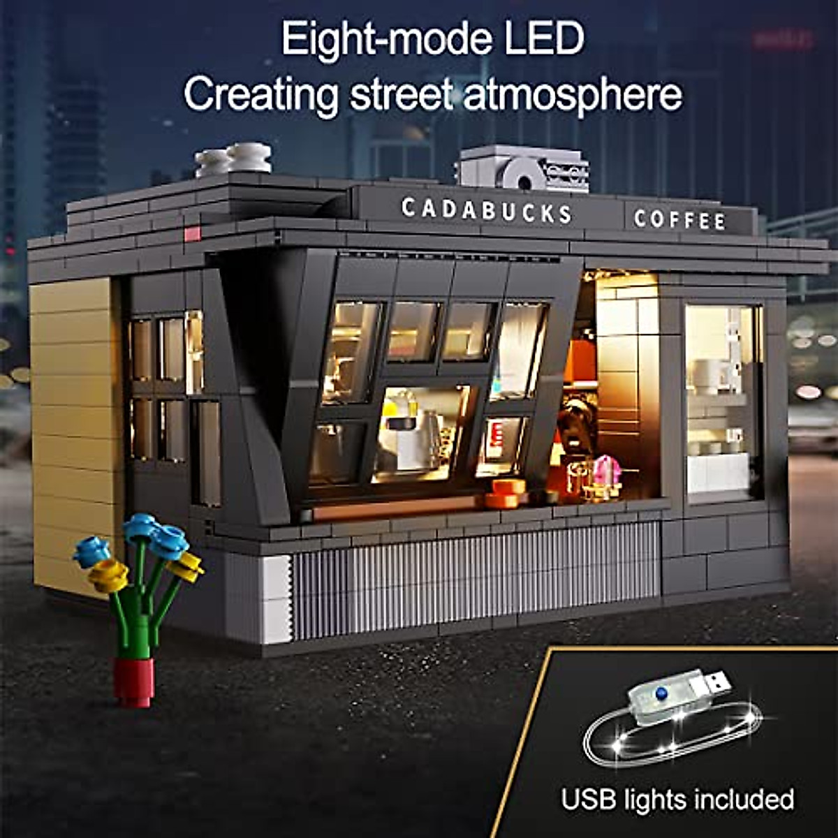 NEWRICE Modern Cafe Architecture Building Blocks Kit with Light,MOC City Street Coffee House Model Set, Building Toy for 6+ Year Boys.Adult.New 2022(768 Pieces)