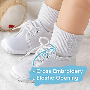 Booulfi Baby Boy's Christening Baptism Outfits Embroidered Cross White Bib and Socks Set 2 PCS