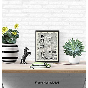 Funny Skeleton Dictionary Art Poster - 8x10 Upcycled Steampunk Home, Apartment or Wall Decoration, Room Decor for Home or Doctors Medical Office - Cool Unique Gift for Goth Fans - Picture, Print Photo