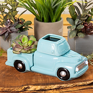 JULIE ANN HOME Ceramic Candle Wax Warmer, Vintage Blue Truck with Safety Timer | Automatic Plug in Fragrance Warmer for Scented Wax Melts, Cubes, Tarts | Retro Farmhouse Air Freshener Set