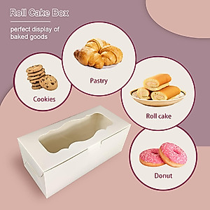 Aumodizzy 30pcs 9x4x3.5 Inch Cookie Boxes White Bakery Boxes with Window, Loaf Cake Boxes for Roll Cakes, Desserts, Muffins, Donuts, Candies and Pastries(9 Inch)