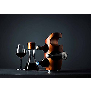 nambe Vie Wine Rack | Countertop Wine Rack 4 Bottle | Wine Bottle Holder for Bar Table and Wine Cabinet | Freestanding Wine Holder | Made of Nambé Alloy and Acacia Wood | 6” D x 13” H