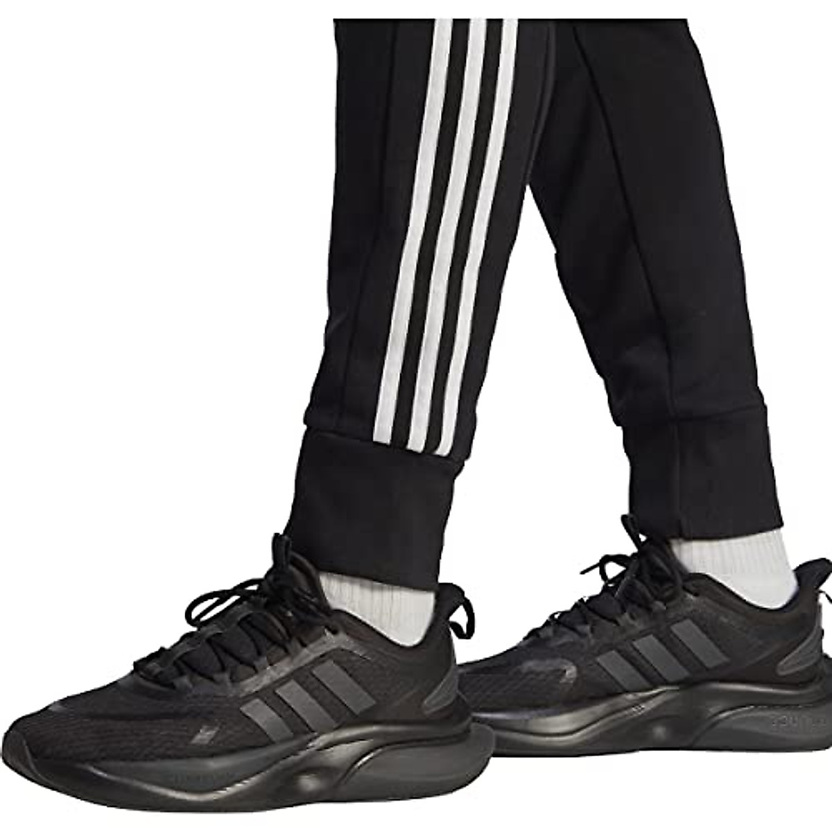 adidas Men's Essentials French Terry Cuffed 3-Stripes Pants, Black/White, Medium