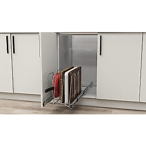 Slide Out Organizer for Cutting Board, Pan, Bakeware, and Tray - Pull Out Kitchen Cabinet Rack - (11W x 22D x 11.8H inch, Chrome)