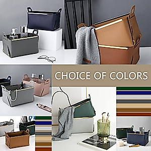 SINOWE Decorative Faux Leather Basket,Small Catchall Basket for Entryway Bedside Dresser End table,Collapsible Rectangle Tray Organizer Box (Caramel)