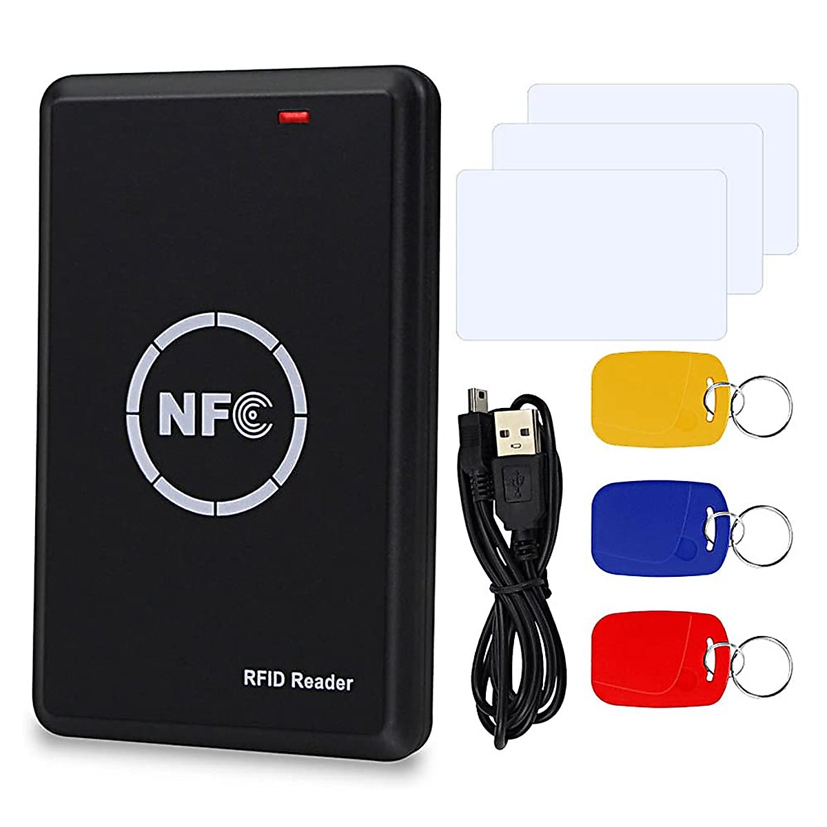 TO BE SECOND JASAG 13.56MHz IC Card Copier NFC Reader 125KHz RFID Reader Writer Duplicator Smart Card Programmer with IC Encrypted ID Composite Buckle Writable Key Fob Cards black NS106+3+3