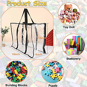 3 Packs Extra Large Bin and Chest Organizer Bags 18×15×9" Toy Storage Bags, Clear Toy Bags Toy Organization Case, Reusable PVC Hand Bags with Zippered for Board Games, Crafts, Blocks, Puzzle, Black