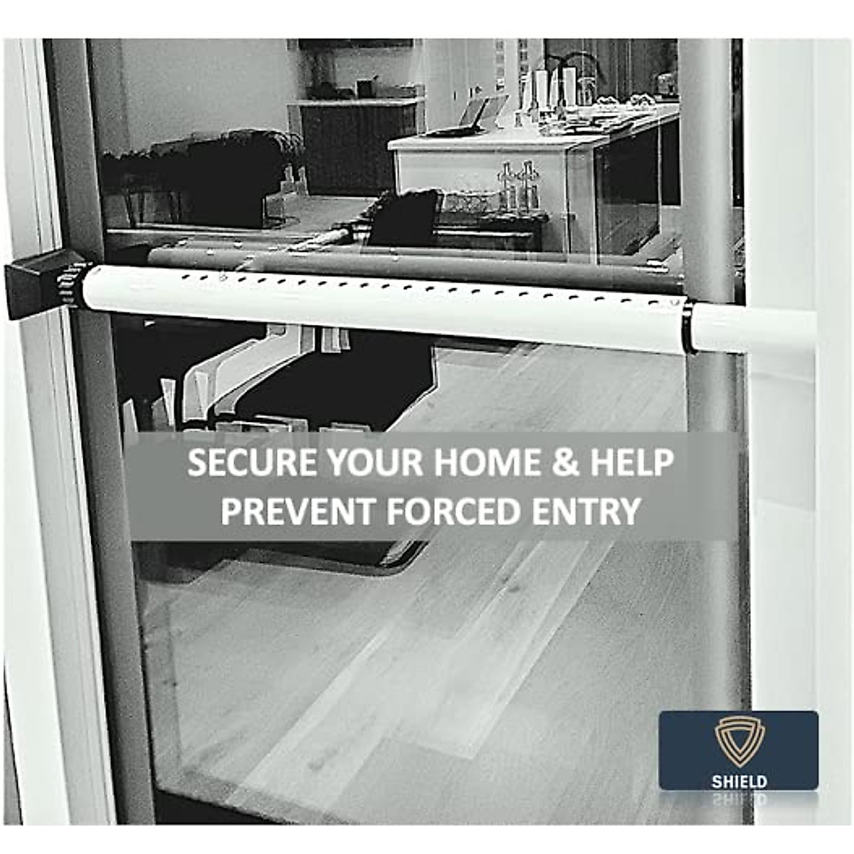 Generic 2-in-1 Solid Steel Security Bar, Heavy Duty Door Stopper and Sliding Patio Door Jammer, Compact, Adjustable Telescopic Length, White