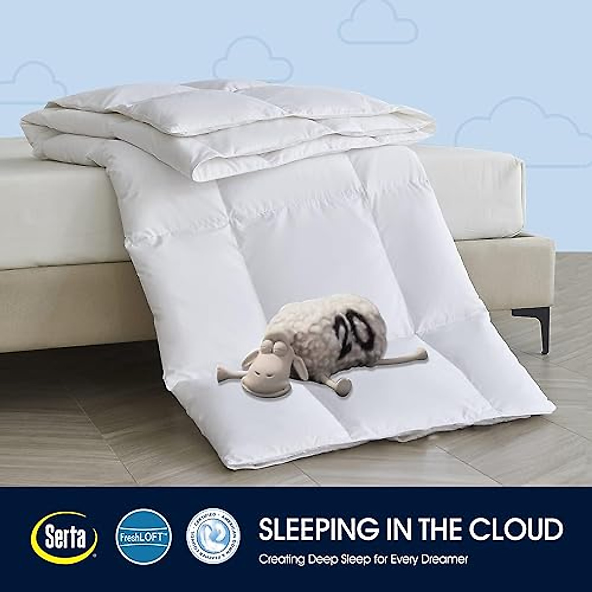 Serta White Goose Feather Down Bed Mattress Topper King Size - Plush Fluffy Anchor Bands Mattress Pad 240 Thread Count 100% Cotton Fabric Featherbed, 78"x80"