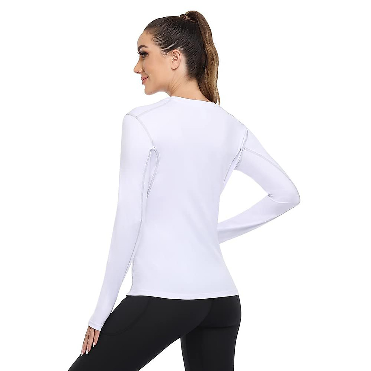 WANAYOU Women's Compression Shirt Dry Fit Long Sleeve Running Athletic T-Shirt Workout Tops (3 Pack(Black+White+Blue), Medium)