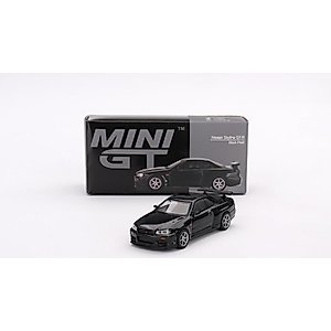 True Scale Miniatures Model Car Compatible with Nissan Skyline GT-R (R34) V-Spec Black Pearl Limited Edition 1/64 Diecast Model Car MGT00570