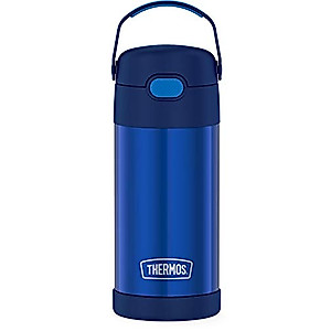 THERMOS FUNTAINER 12 Ounce Stainless Steel Vacuum Insulated Kids Straw Bottle, Blue & FUNTAINER 10 Ounce Stainless Steel Vacuum Insulated Kids Food Jar with Folding Spoon, Navy