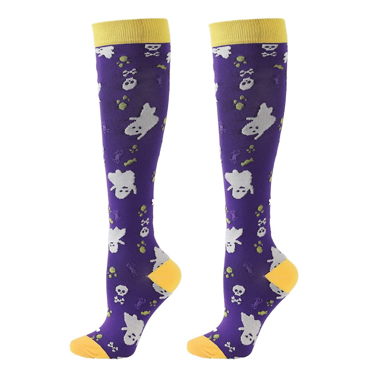 Halloween Compression Stockings for Women Men, 4 Pair Long Halloween Socks 20-30 mmHg for Running, Cycling, Pregnant