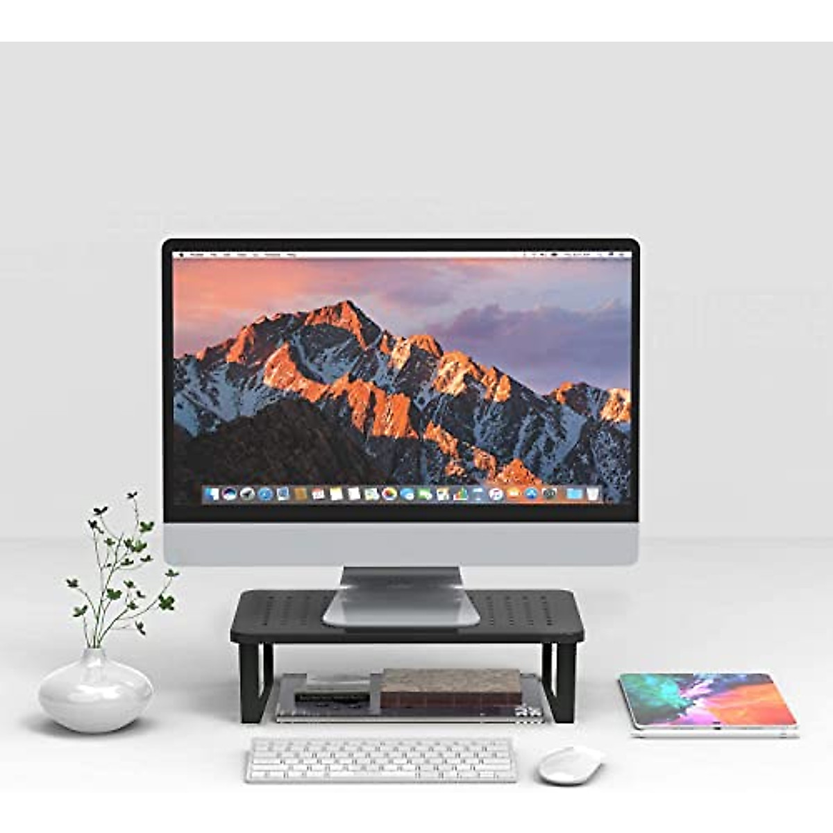 YOONTURN Monitor Stand Riser for Laptop, Computer, PC, Printer, Mesh Metal Monitor Riser for Desktop Organizer