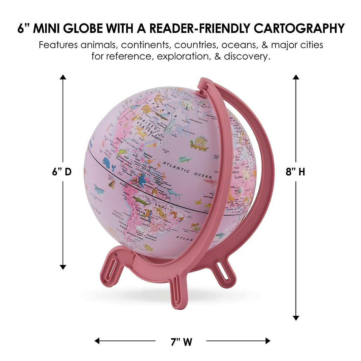 Waypoint Geographic Giacomino Kids Pink Animals 6-inch Globe, Up to Date Miniature Globe for Kids (Pink)
