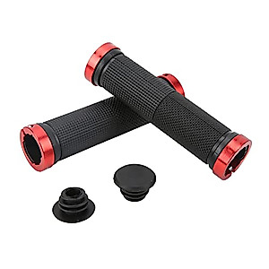 Mountain Bike Handle Bar Cover, Dustproof Bicycle Rubber Handle Bar Grips Aluminum Lock Loop Waterproof for Bike(red)