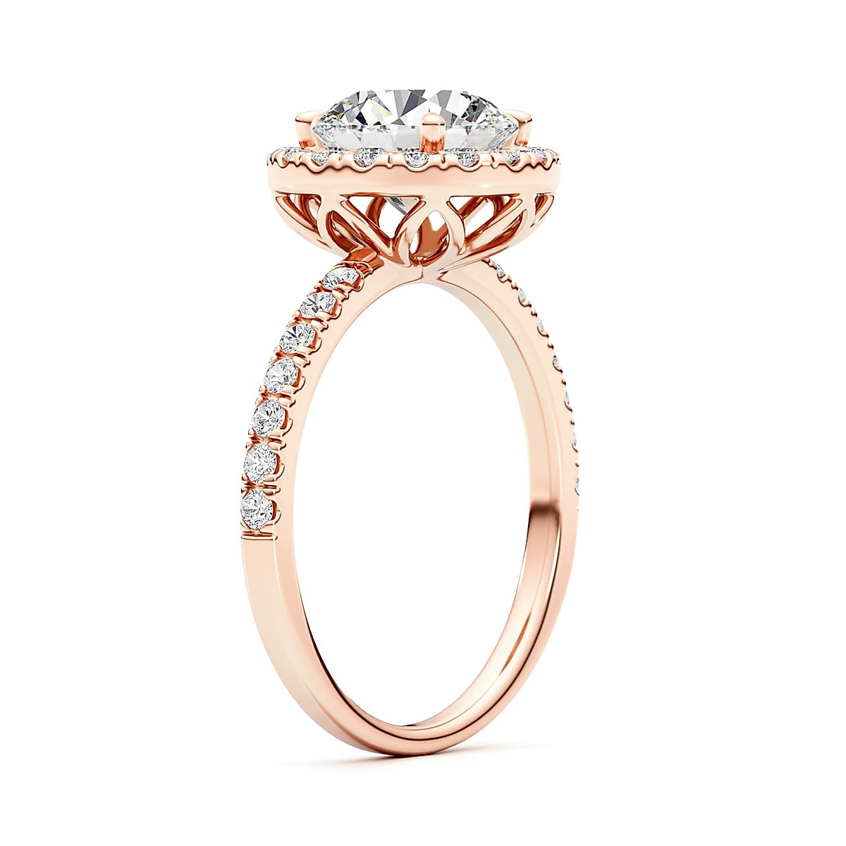 GLAM AND GEMS 1/2 Carat Lab Grown Diamond and 2 Carat Moissanite Engagement Ring for Women in 14k Rose Gold (D-E, VS, cttw) Wedding Ring