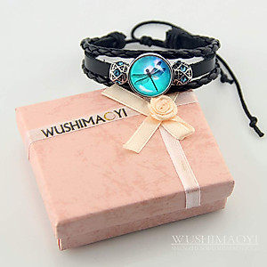 WUSHIMAOYI Dragonfly Vintage Style bracelet Dragonfly bracelet Dragonfly jewelry Fashion Women bracelet Leather Bracelet Braid Leather jewelry Vintage bracelets