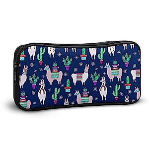 Llama with Cactus Pattern Pencil Case Makeup Bag Big Capacity Pouch Organizer for Office College