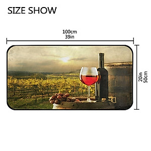 Kitchen Rugs Mats Non Skid 39 X 20inch Throw Rugs for Kitchen Floor Sink Standing Carpets Entryway Rugs (Red Wine and Bottle)