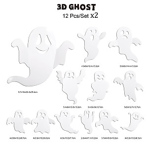 Halloween Ghost Wall Decor 24 Pcs 3D Cute Ghost Stickers Set Halloween Decorations Reusable Self-Adhesive White Ghost Wall Decals Halloween Party Supplies for Gothic Home Window Door Wall Room Decor