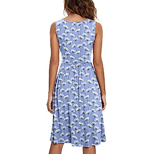 NILOUFO Womans Casual Summer Dresses Sleeveless Empire Waist Ladies Dress with Pockets (A:Dandelion Blue, Small)