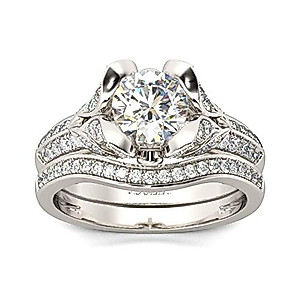 Jeulia Sterling Silver Round Cut Ring Tulip Flower Bridal Set Cubic Zirconia Simulated Diamond Engagement Rings Solitaire Wedding Promise Rings with Jewelry Box (7.5)