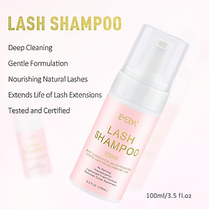 EMEDA Lash Shampoo for Extensions - 100ml Gentle Foam Lash Cleanser, Oil-Free Cleaner for Wash Eyelash Bath with Rinse Bottle Brush