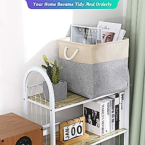 STEPRAGE Storage Bins - Decorative Baskets Foldable Storage Box Cubes with Handles for Organizing Shelf Nursery Home Closet & Office，13(L).13(M) 13(H) - 1Pack, Grey and Beige