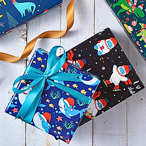 Titiweet Dinosaur Shark Animal Christmas Wrapping Paper for Kids - 12 Sheets, 20 x 28 Inches Per Sheet